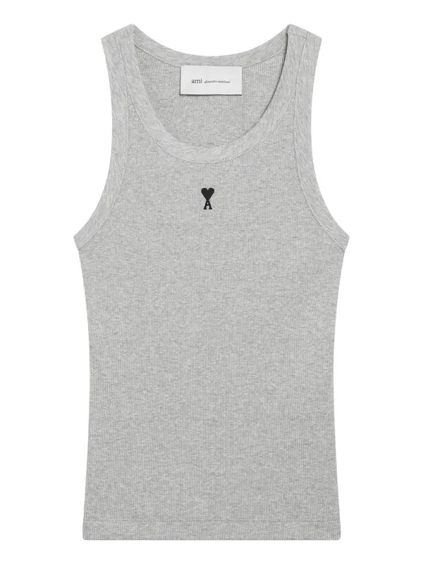 AMI Paris De Coeur Cotton Ribbed Tank Top - Grey