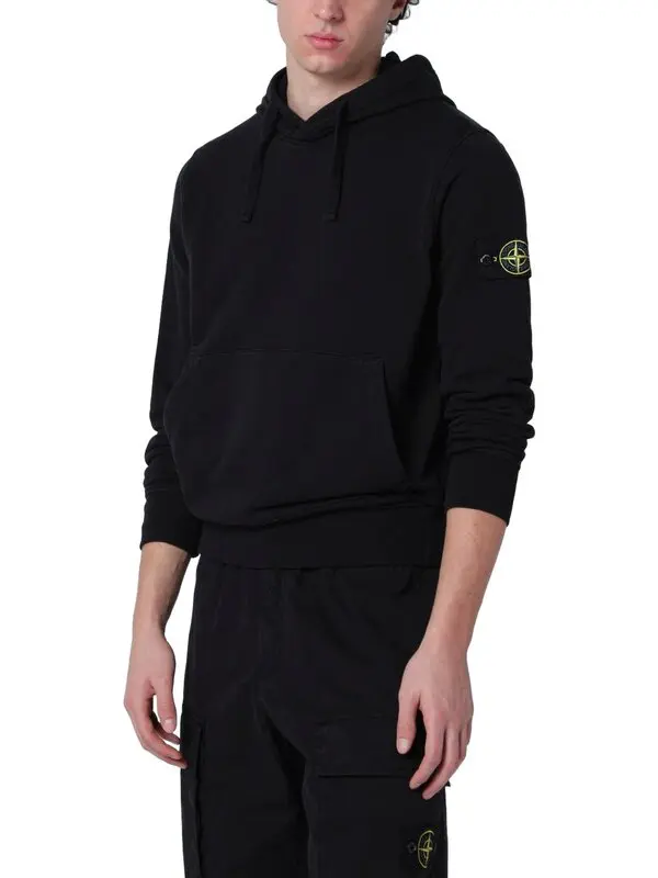 Stone Island Cotton Hoodie With Compass Logo Badge - Black