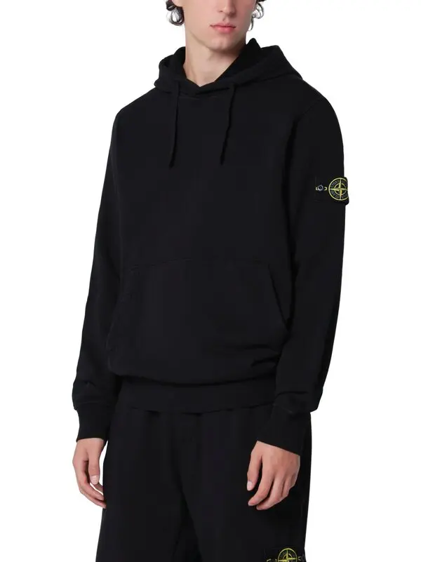 Stone Island Cotton Hoodie With Compass Logo Badge - Black