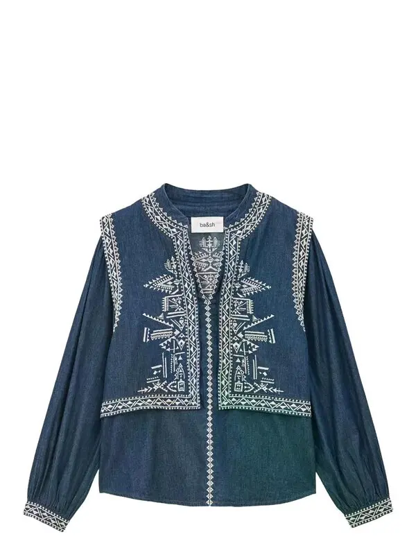Ba&sh Laura Embroidered Denim Blouse - Blue