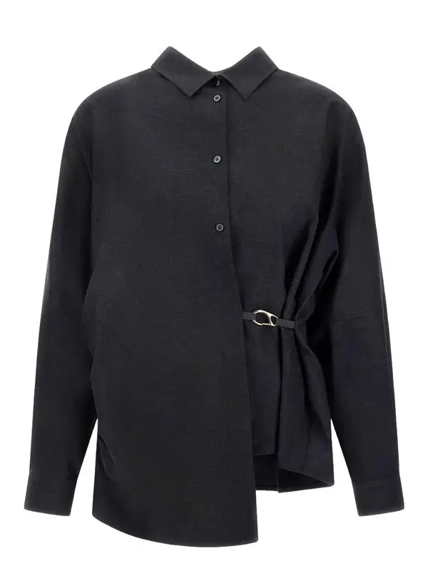 Herno Asymmetrical Wool-blend Gabardine Shirt - Grey