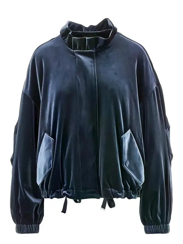 Emporio Armani Velvet-effect Funnel Neck Jacket - Blue