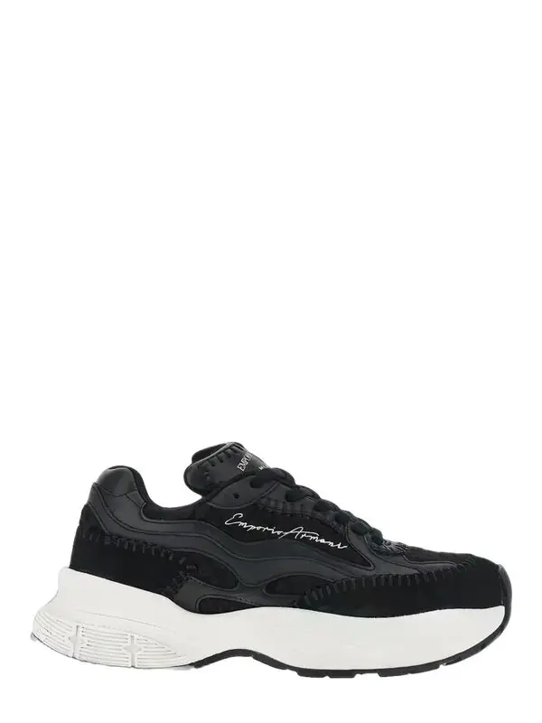 Emporio Armani Whipstitch Logo Sneakers - Black