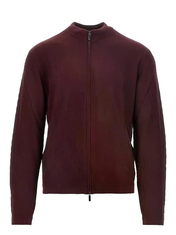 Emporio Armani Textured Zip-up Cardigan - Red