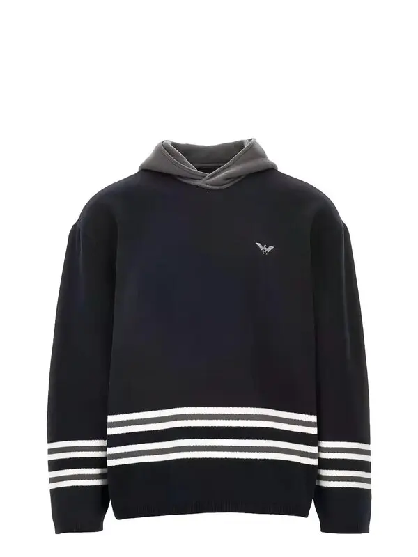 Emporio Armani Logo Embroidered Striped Hoodie - Blue