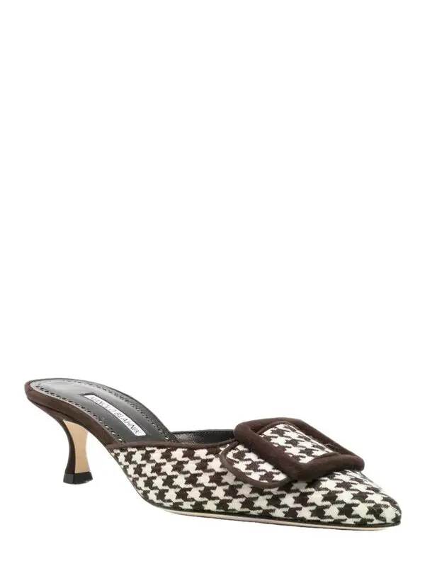 Manolo Blahnik Maysalebi Houndstooth Mules - Brown