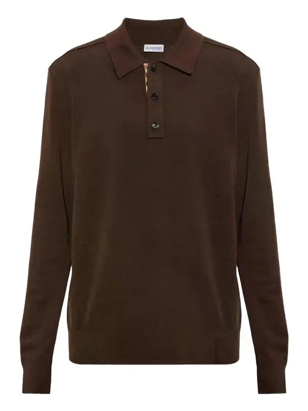 Burberry Long-sleeve Wool Polo Shirt - Brown