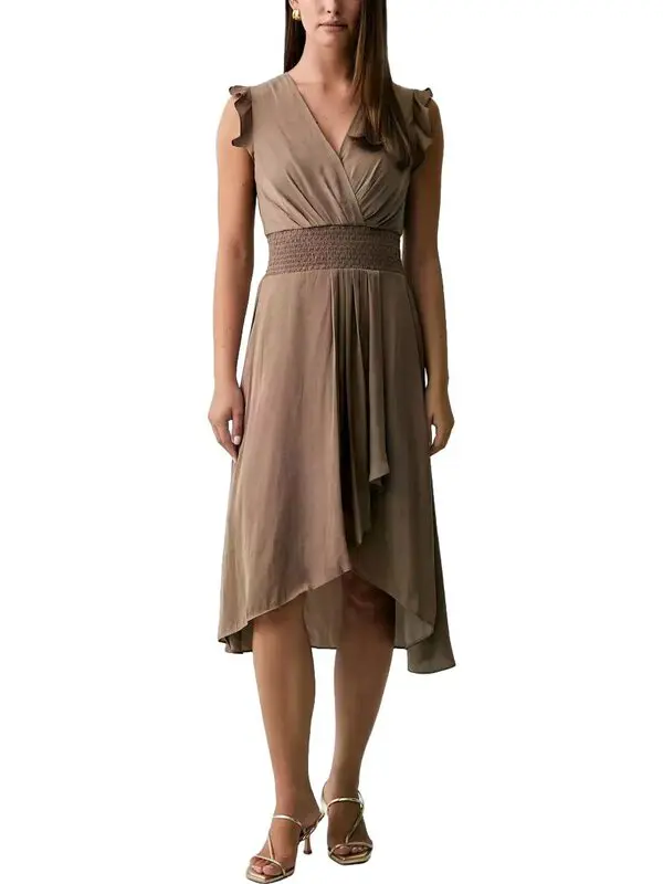 MORGAN Rinally Ruffled Smocked-waist Midi Dress - Brown
