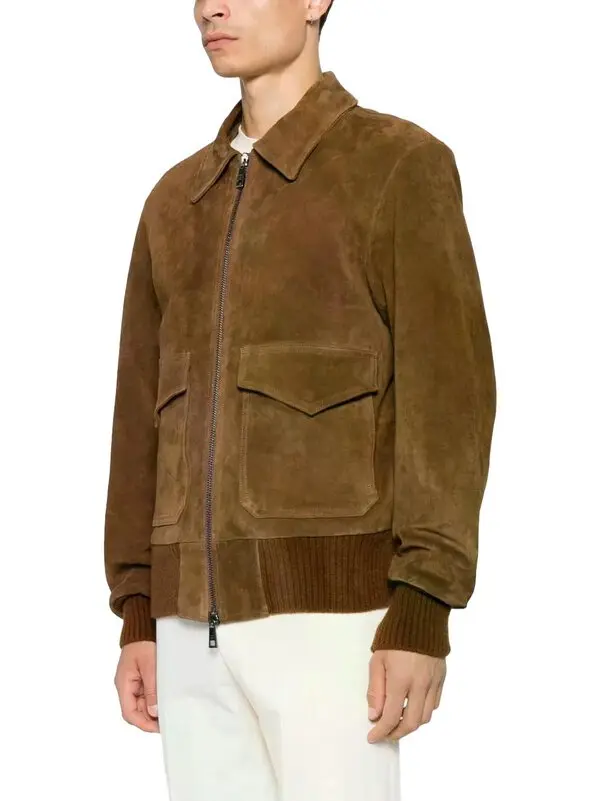 GIORGIO BRATO Suede Zip-up Bomber Jacket - Brown