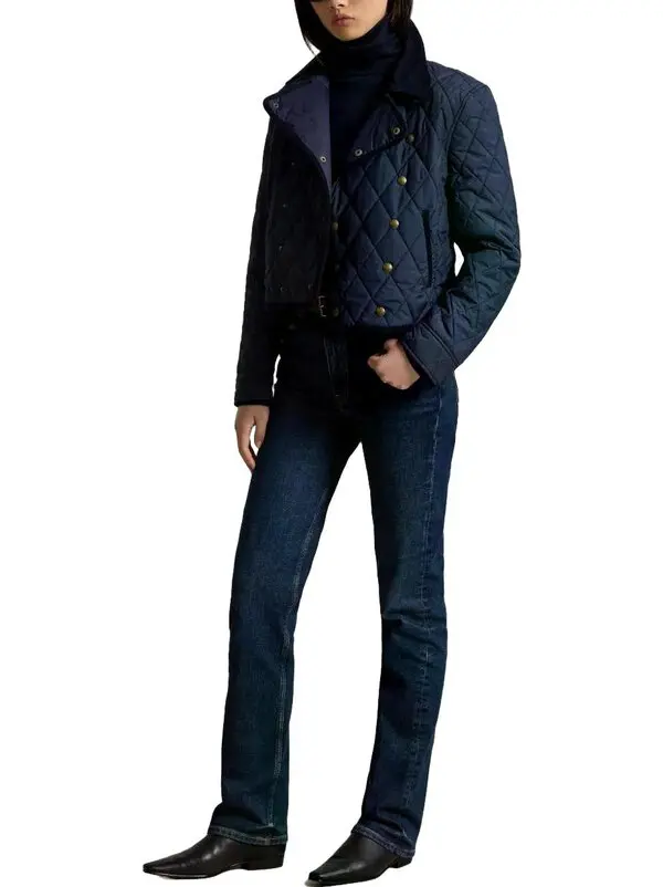 Polo Ralph Lauren Double-breasted Quilted Jacket With Corduroy Trim - Blue