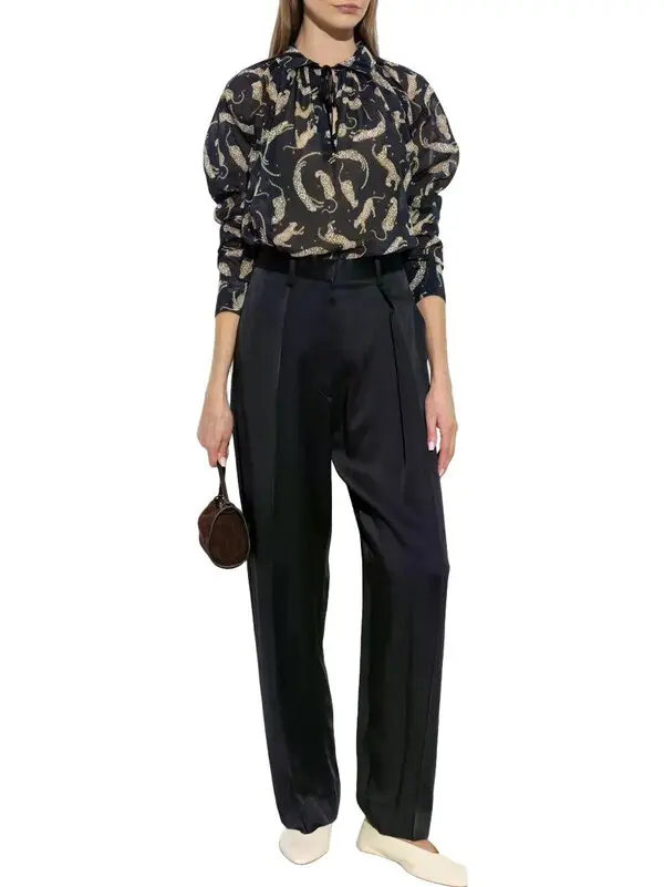 FORTE_FORTE Animal Motif Tie Neck Blouse - Blue