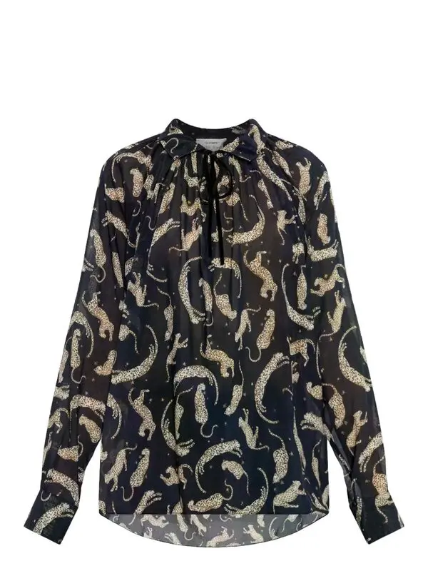 FORTE_FORTE Animal Motif Tie Neck Blouse - Blue