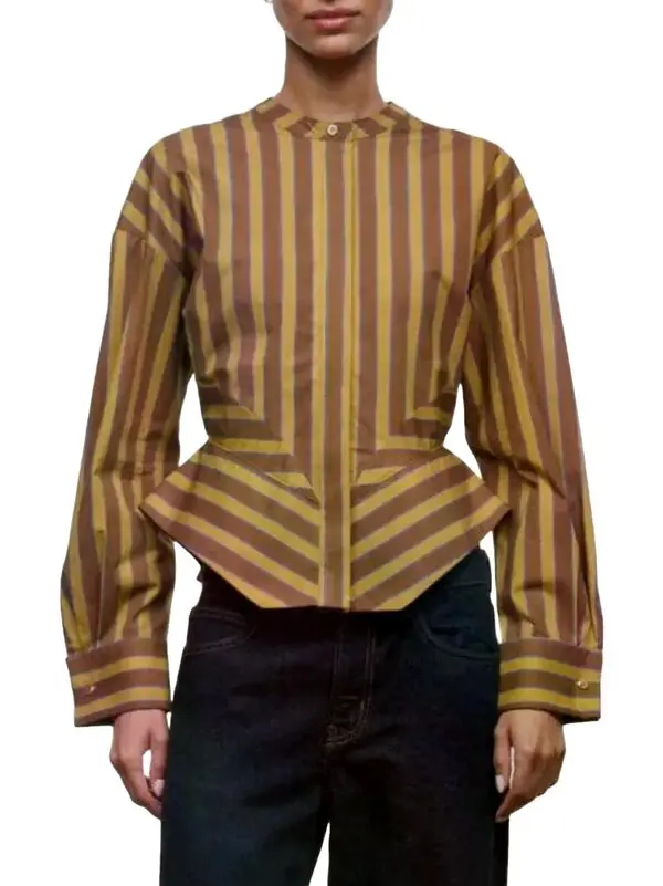Staud Rhys Striped Peplum Top - Brown