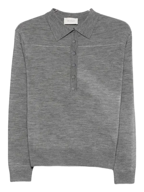 VICOLO Long Sleeve Polo Sweater - Grey