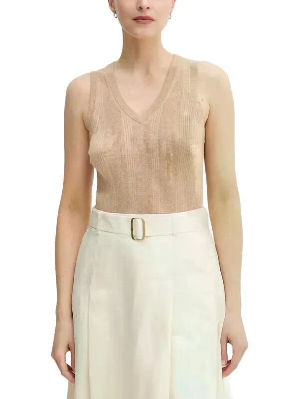 MOS MOSH Ribbed V-neck Sleeveless Top - Neutrals