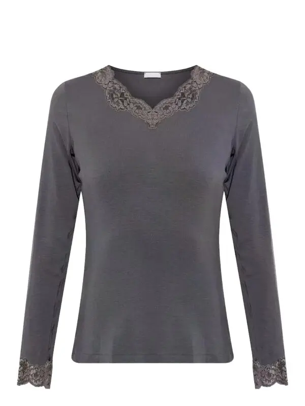 Hanro Dana Lace-trim Long-sleeve Top - Grey