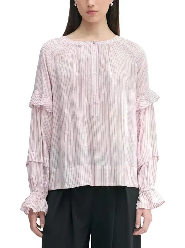 MOS MOSH Jorun Ruffled Striped Blouse - Pink