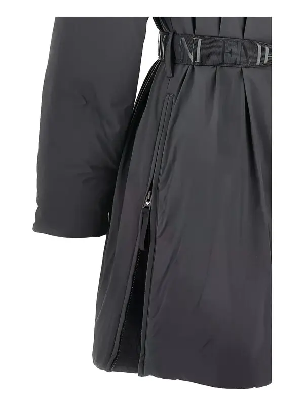 Emporio Armani Padded Hooded Jacket With Logo Belt - Black