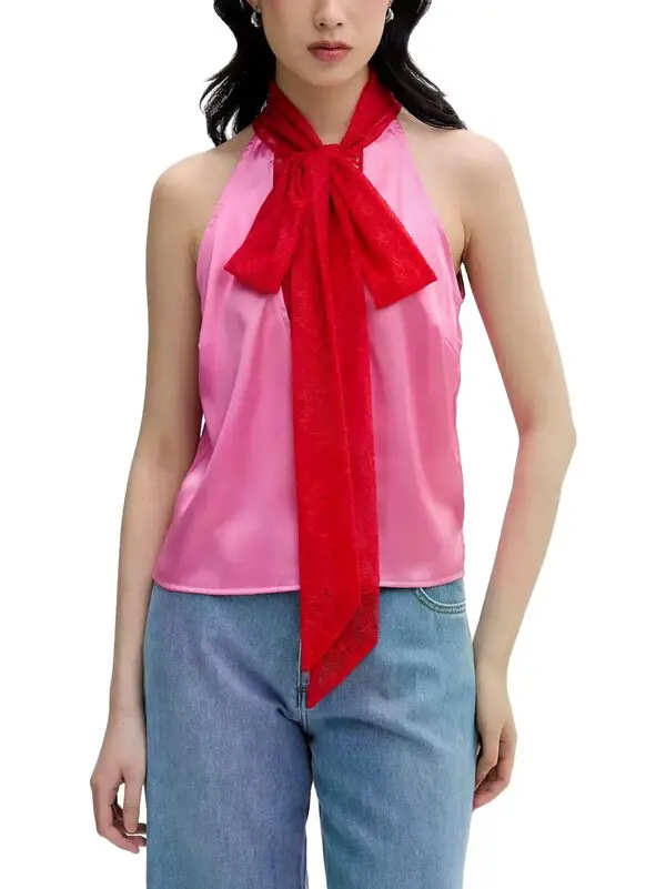 NEVER FULLY DRESSED Halterneck Lace-trim Blouse - Pink