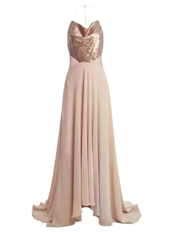 IRINA SCHROTTER Embellished Halterneck Maxi Dress - Neutrals