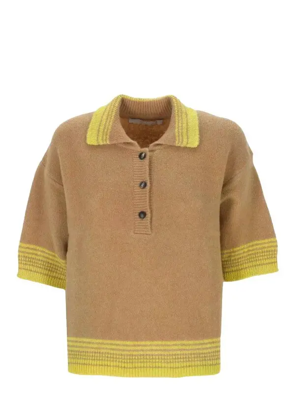 TELA Short-sleeve Polo Top With Contrast Trim - Neutrals