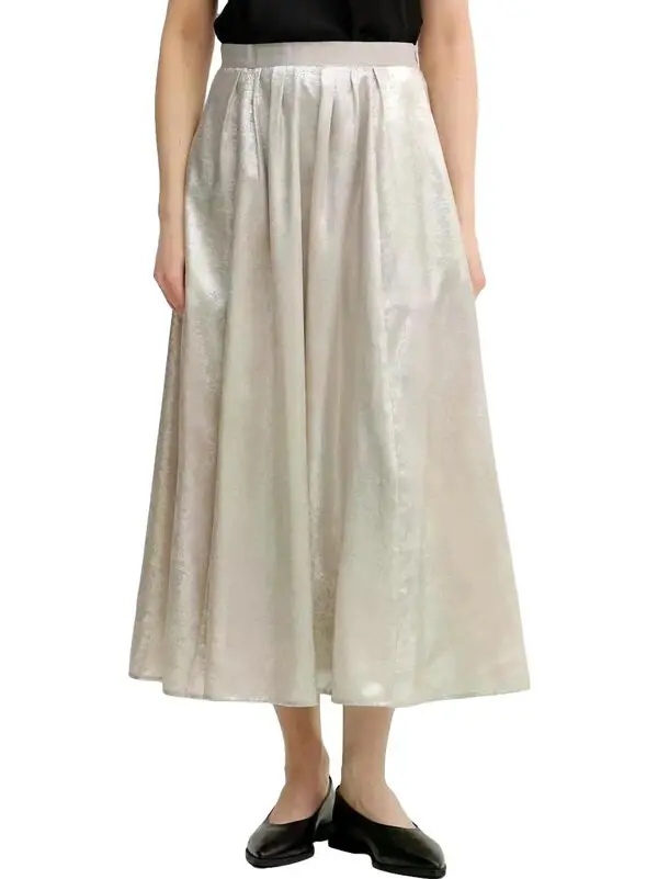 OUI Metallic Effect Pleated Midi Skirt - Silver