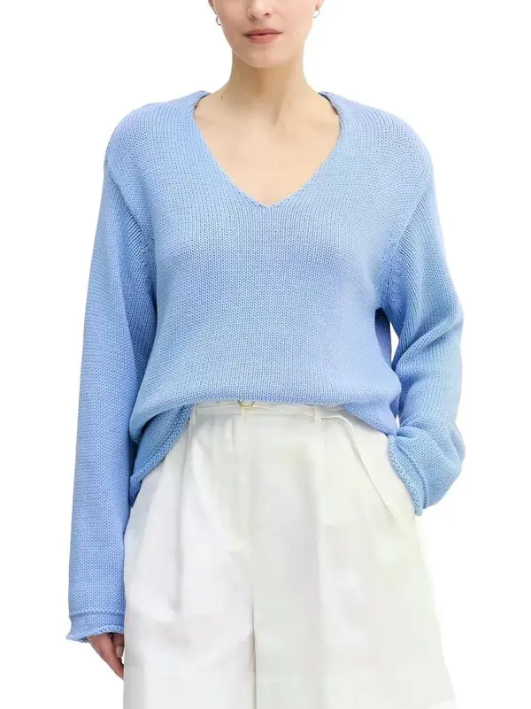 MOS MOSH V-neck Chunky Knit Sweater - Blue