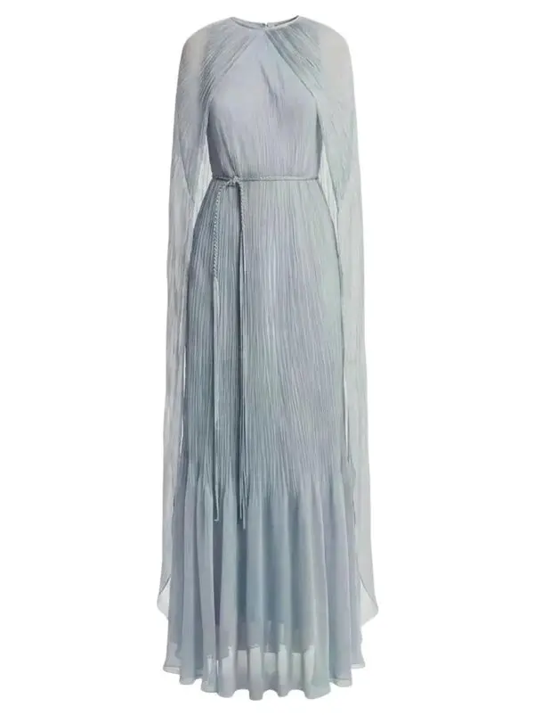 IRINA SCHROTTER Maribel Plissé Effect Belted Maxi Dress - Blue