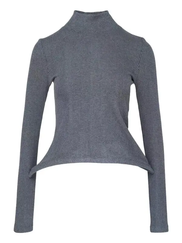 MELITTA BAUMEISTER Ribbed Peplum Hem High Neck Top - Grey