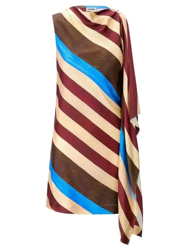 Staud Sabina Striped Silk Dress - Neutrals