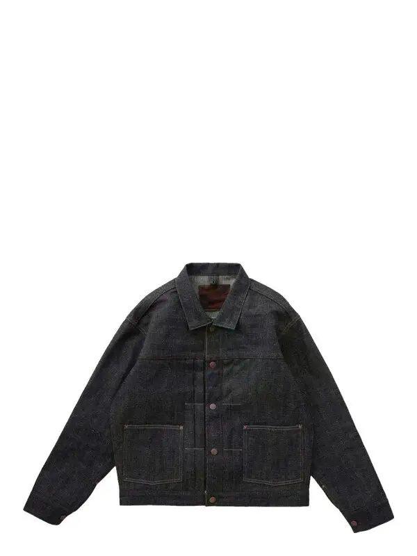 TAIGA TAKAHASHI Pleated Cinch-back Denim Jacket - Blue