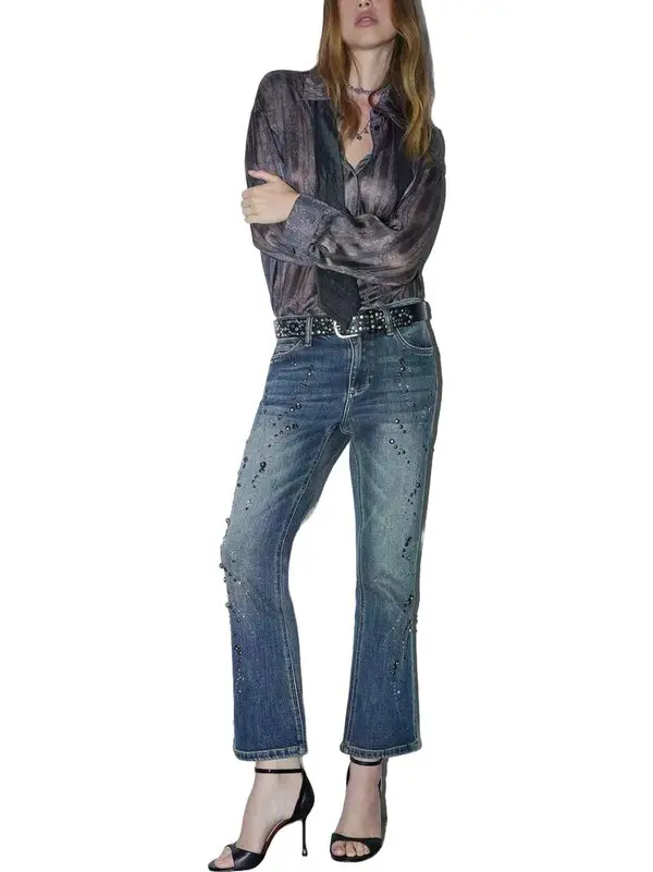 Liu Jo Bootcut Jeans With All-over Rhinestone Embellishment - Blue