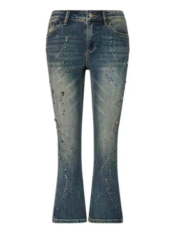 Liu Jo Bootcut Jeans With All-over Rhinestone Embellishment - Blue