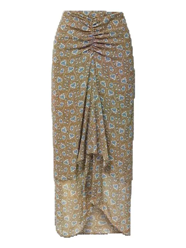 Veronica Beard Limani Floral-print Ruched Skirt - Brown