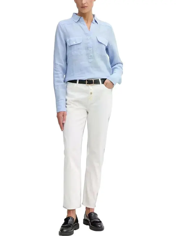 MOS MOSH Linen Shirt With Chest Pockets - Blue