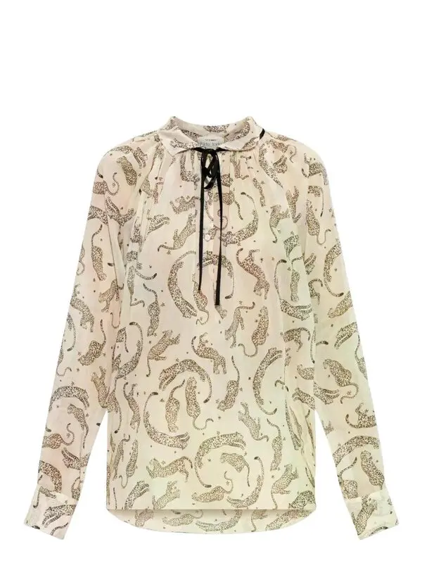 FORTE_FORTE Animal-motif Tie-neck Blouse - Neutrals