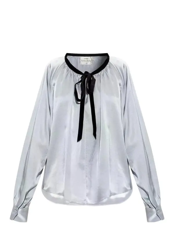 FORTE_FORTE Tie-neck Silk Top - Grey