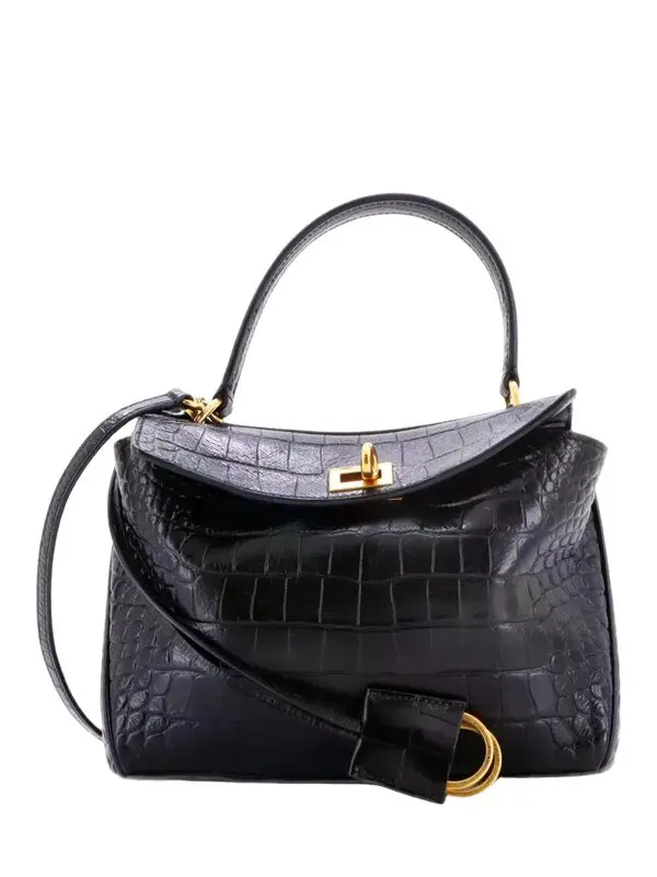 Balenciaga Rodeo Crocodile Embossed Leather Mini Shoulder Bag - Black