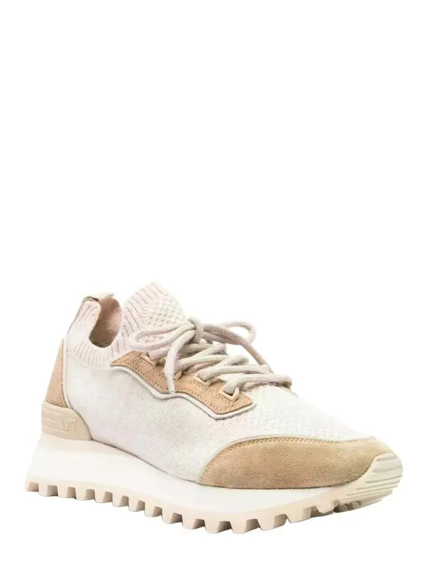 Eleventy Suede Panelled Knit Trainers - Neutrals
