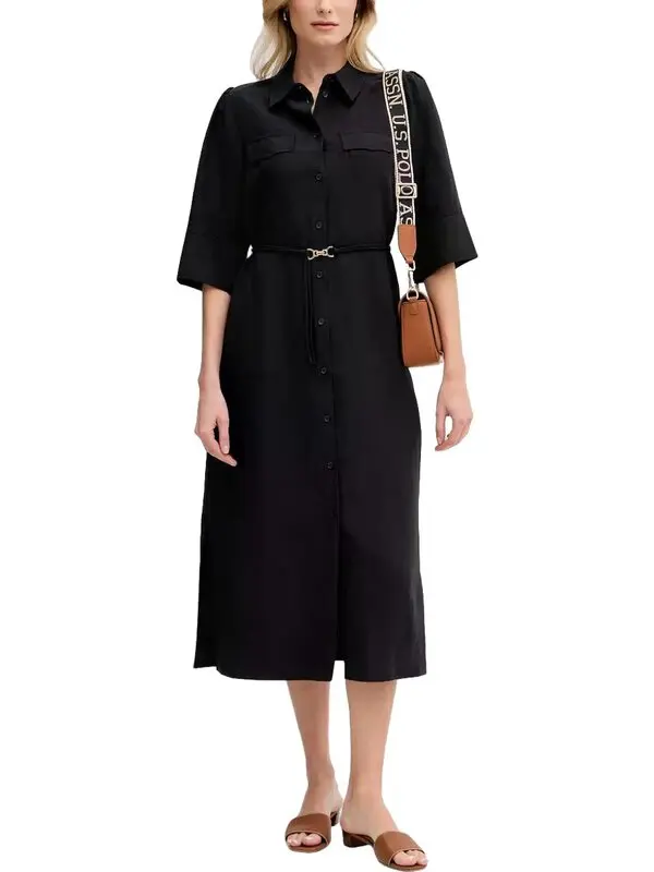 MOS MOSH Belted Button-down Shirt Midi Dress - Black