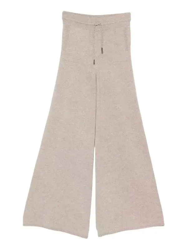 PANICALE Drawstring Palazzo Knit Trousers - Neutrals
