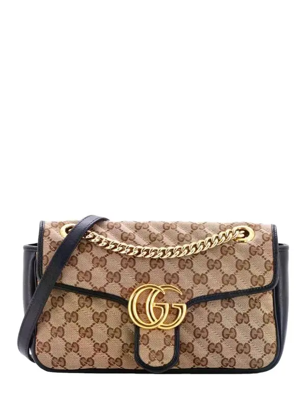 Gucci Gg Marmont Flap Bag In Gg Canvas With Leather - Black