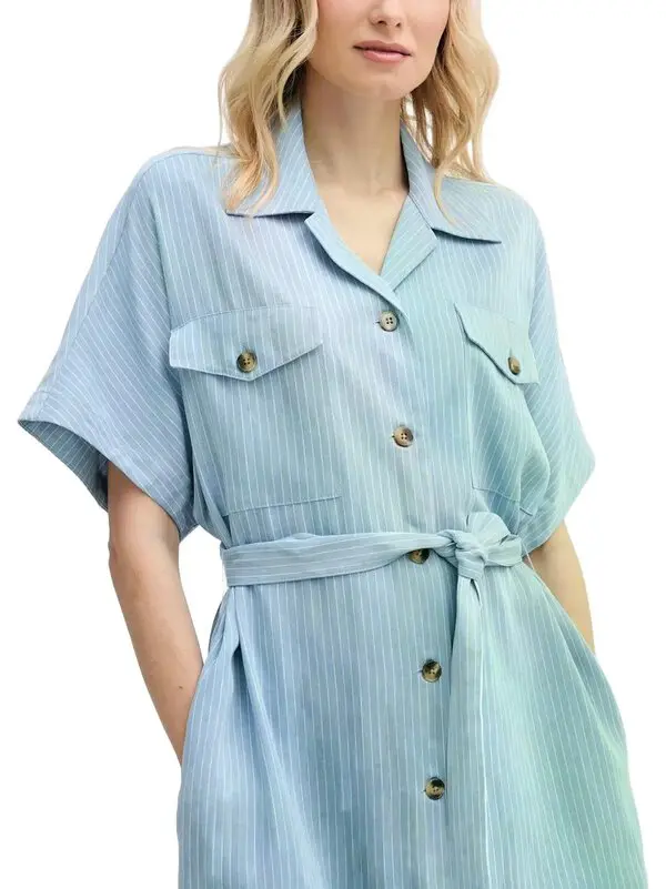 MOS MOSH Pinstriped Midi Shirt Dress - Blue