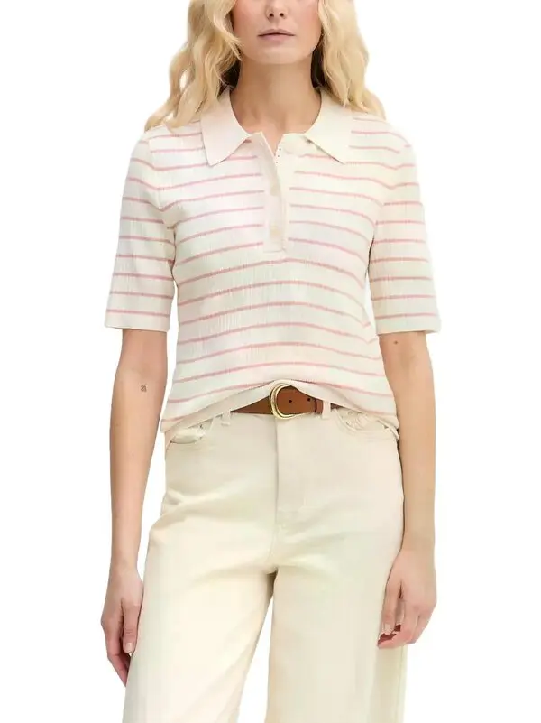MOS MOSH Striped Ribbed Polo Shirt - Neutrals