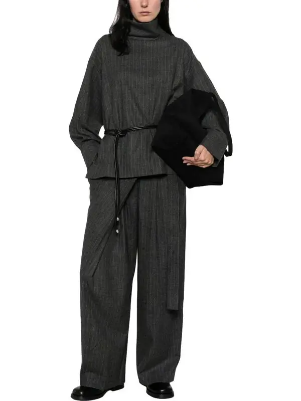 LA PISCINE Pinstriped Wrap-style Trousers - Grey