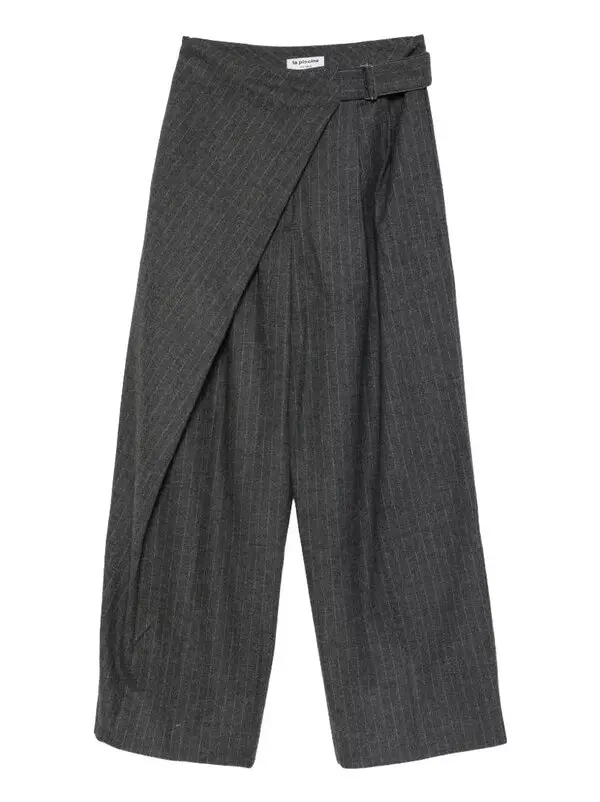 LA PISCINE Pinstriped Wrap-style Trousers - Grey