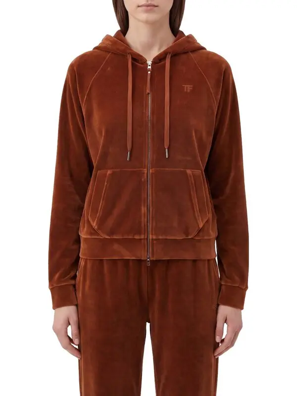 TOM FORD Velour Zip-up Hoodie - Hazel