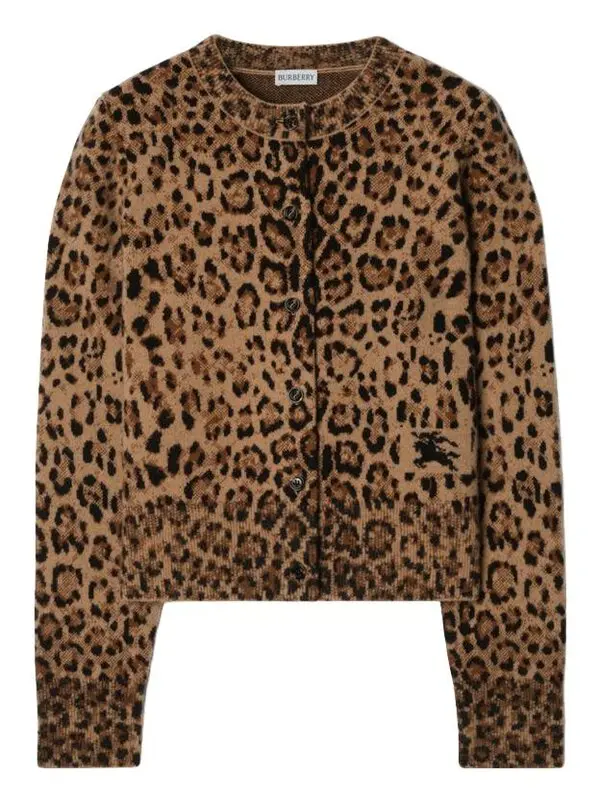 Burberry Jacquard Wool Cashmere Cardigan - Leopard