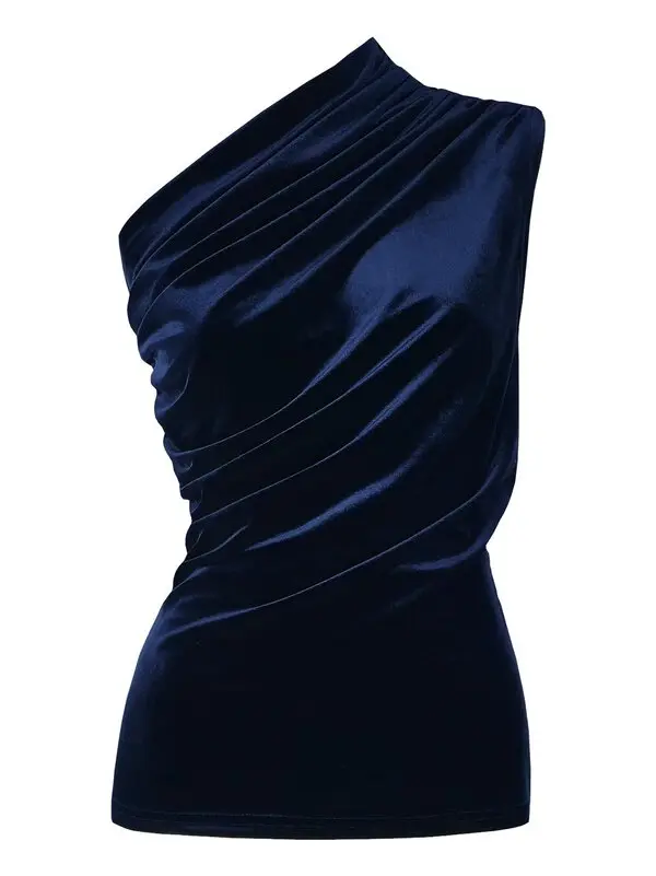 ME & THEE One Shoulder Velvet Top - Blue