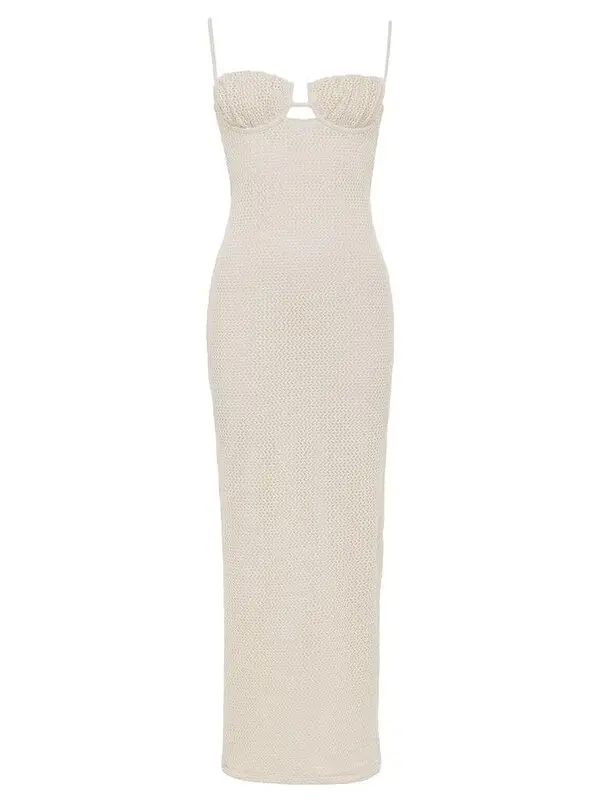 MONTCE Bone Crochet Petal Long Slip Dress - White